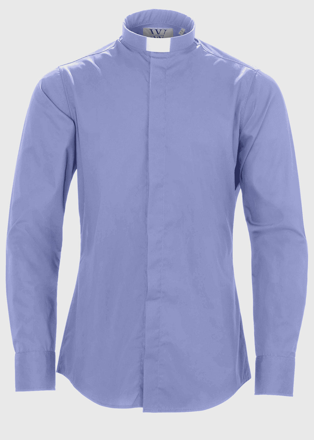Men’s Blue Slim Fit Tunnel Neck Clergy Shirt, Fly Front – Aura Bespoke