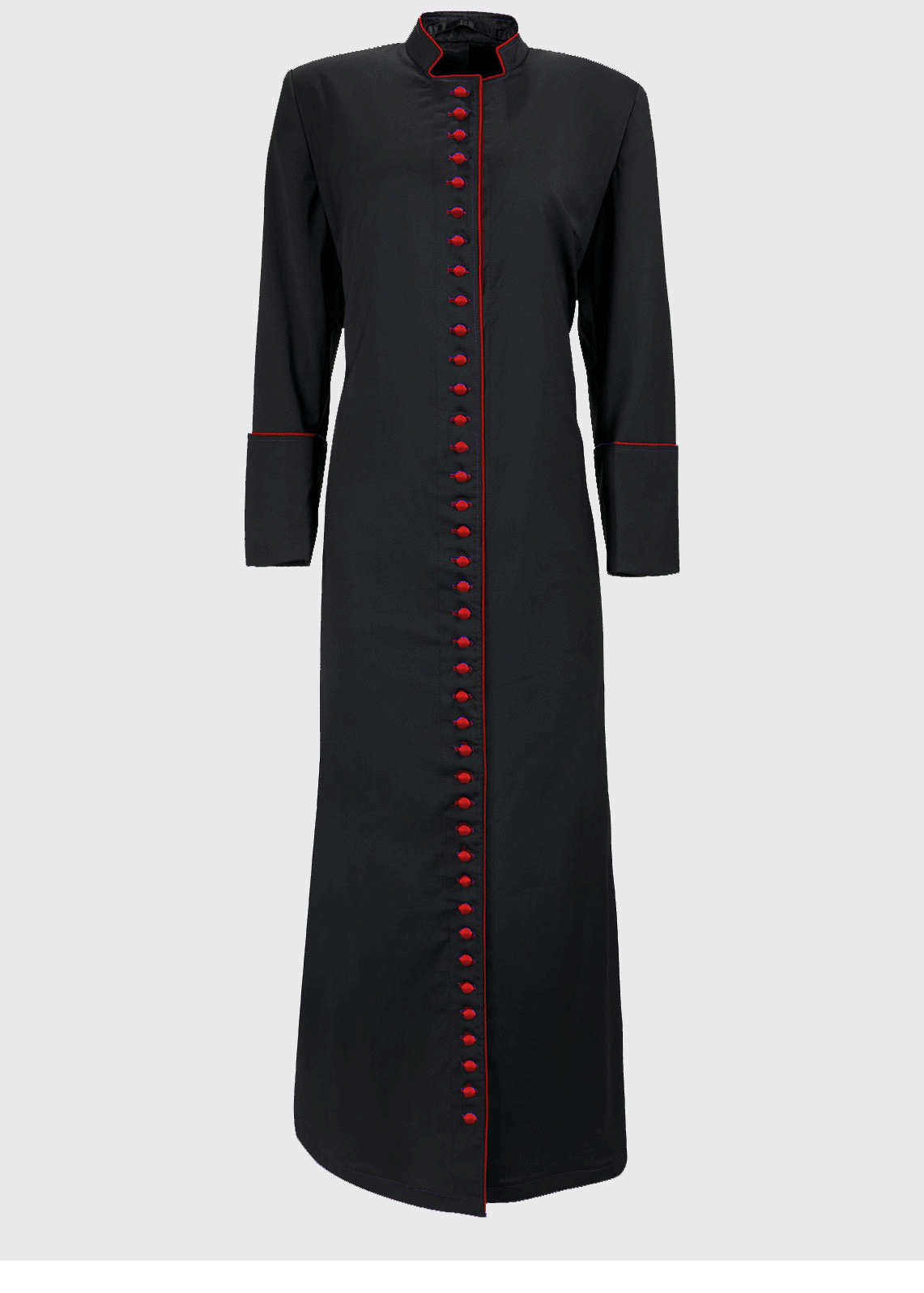 Womens Fully Trimmed Black Clergy Cassock with scarlet trim | Custom ...
